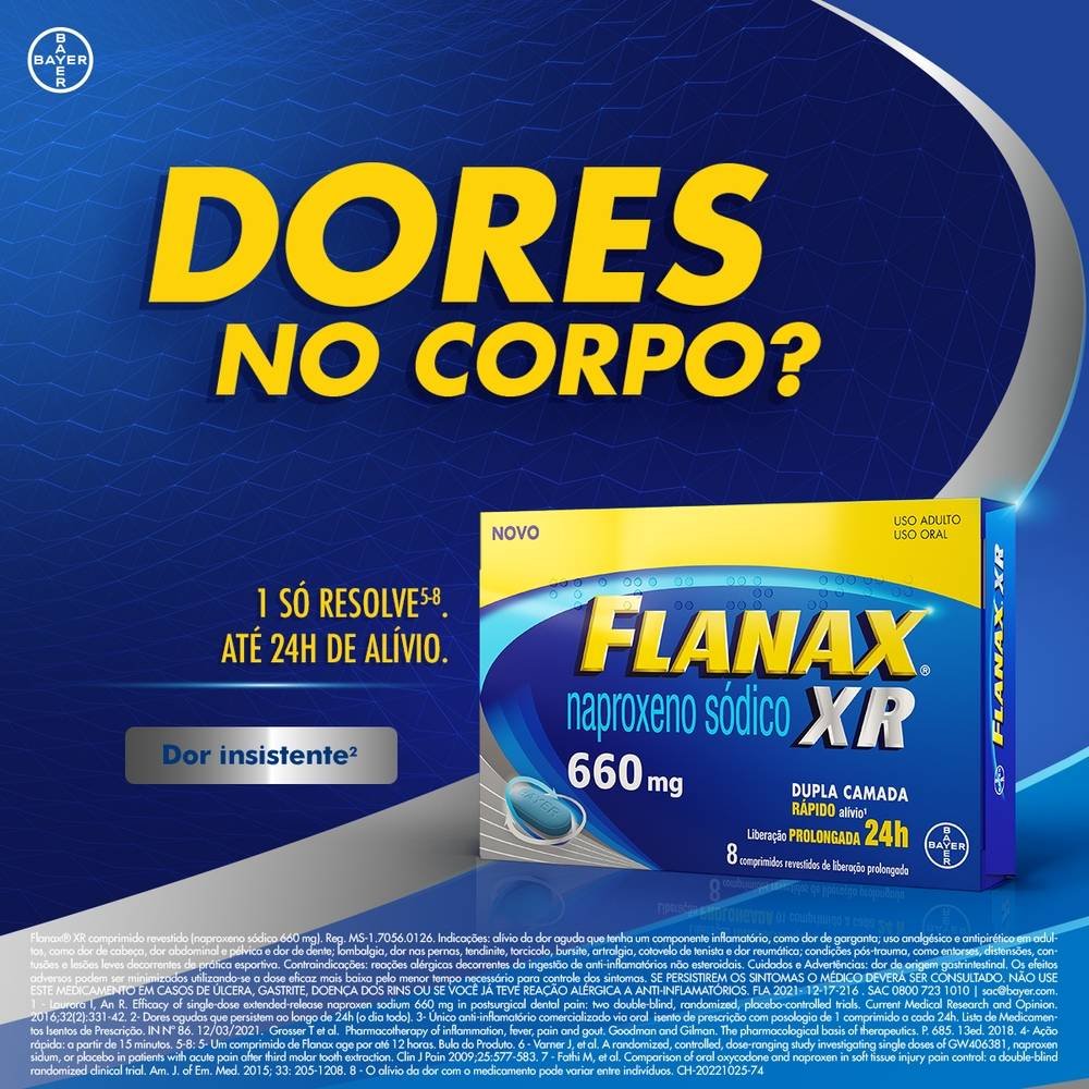 Analgésico Flanax Xr 660mg Bayer Dores Insistentes Com 8 Comprimidos ...