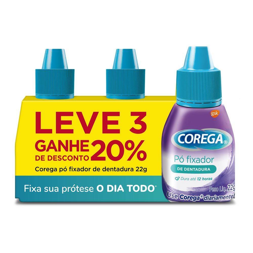 Kit Corega Pó 3 Em 1 Sabor Menta, Fixador De Dentadura Com Forte ...