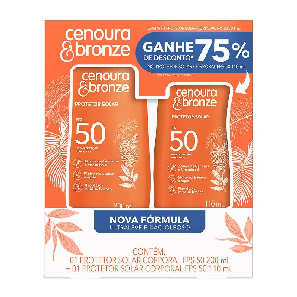 Kit Cenoura E Bronze Protetor Solar Corporal FPS50 200ml + 110ml ...