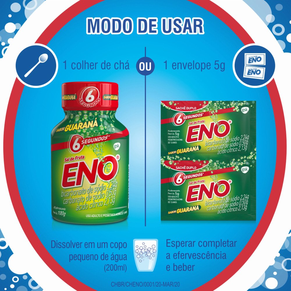 Sal De Fruta Eno Guaraná Antiácido Para Azia E Má Digestão Frasco 100g ...